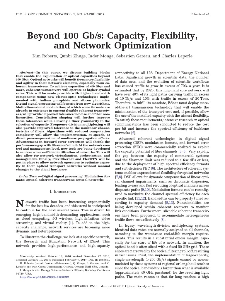Beyond 100Gbs Capacity Flexibility and Network Optimization | PDF ...