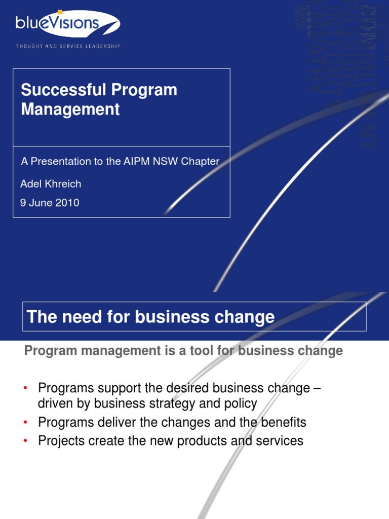 Successful Program Management: A Presentation To The AIPM NSW Chapter ...