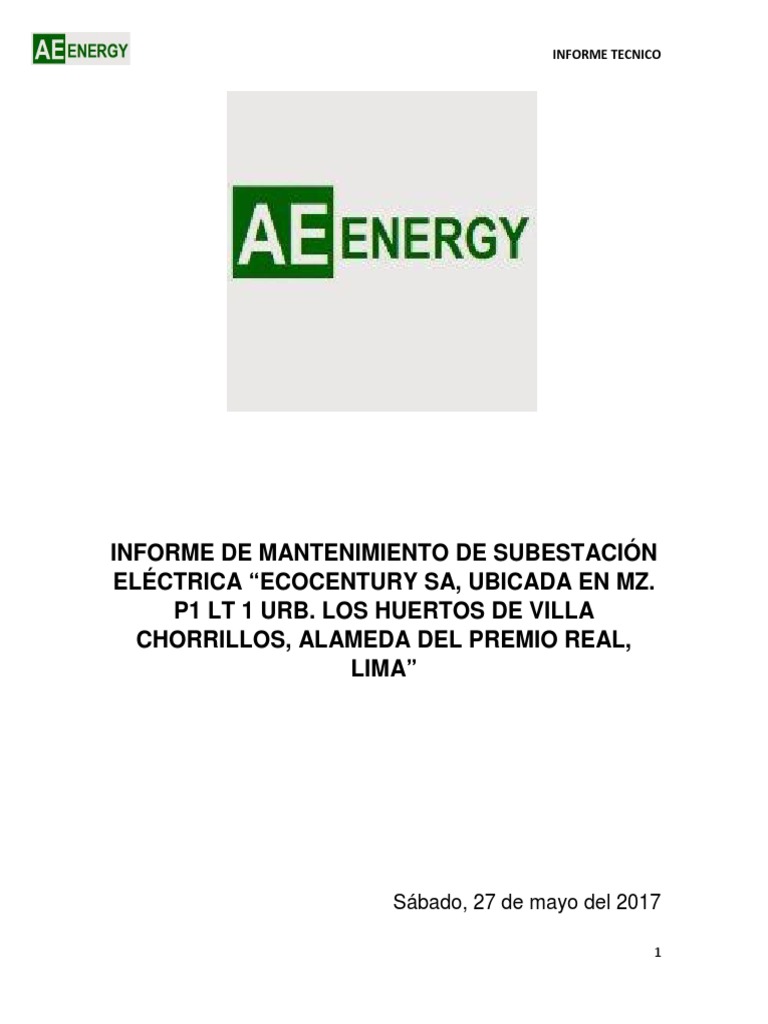 Informe de Mantenimiento de Subestación Eléctrica | PDF | Transformador | Subestacion electrica