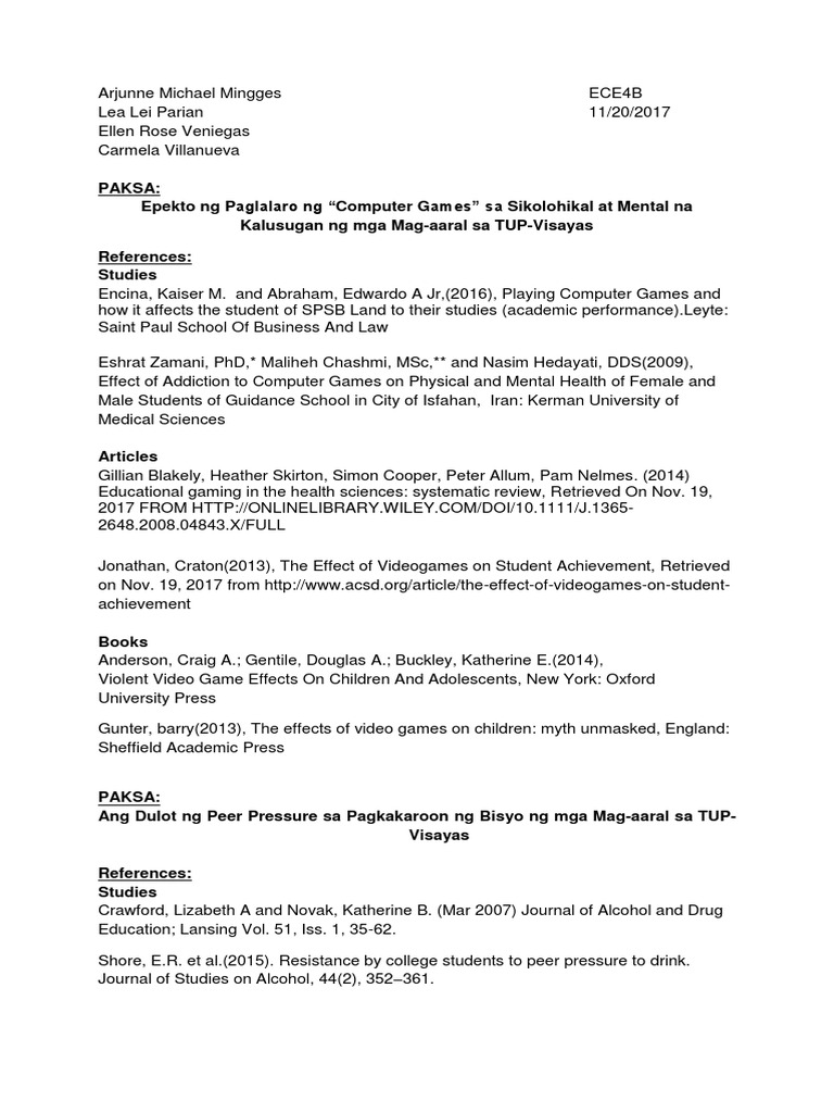 FILIPINO REFERENCES | Human Development | Psychology & Cognitive Science