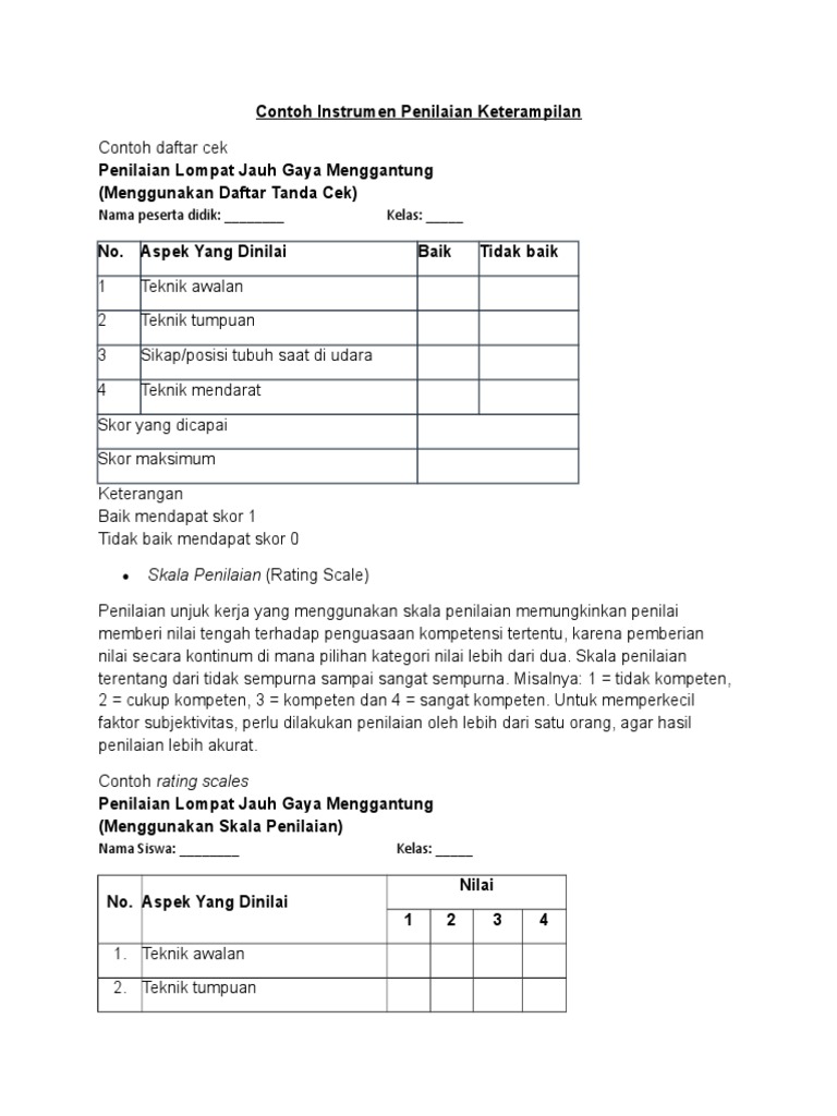 Contoh Instrumen Penilaian Keterampilan
