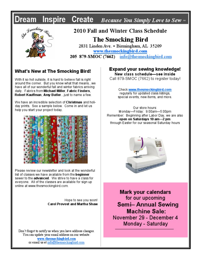 Dream Inspire Create: The Smocking Bird | PDF | Embroidery | Sewing