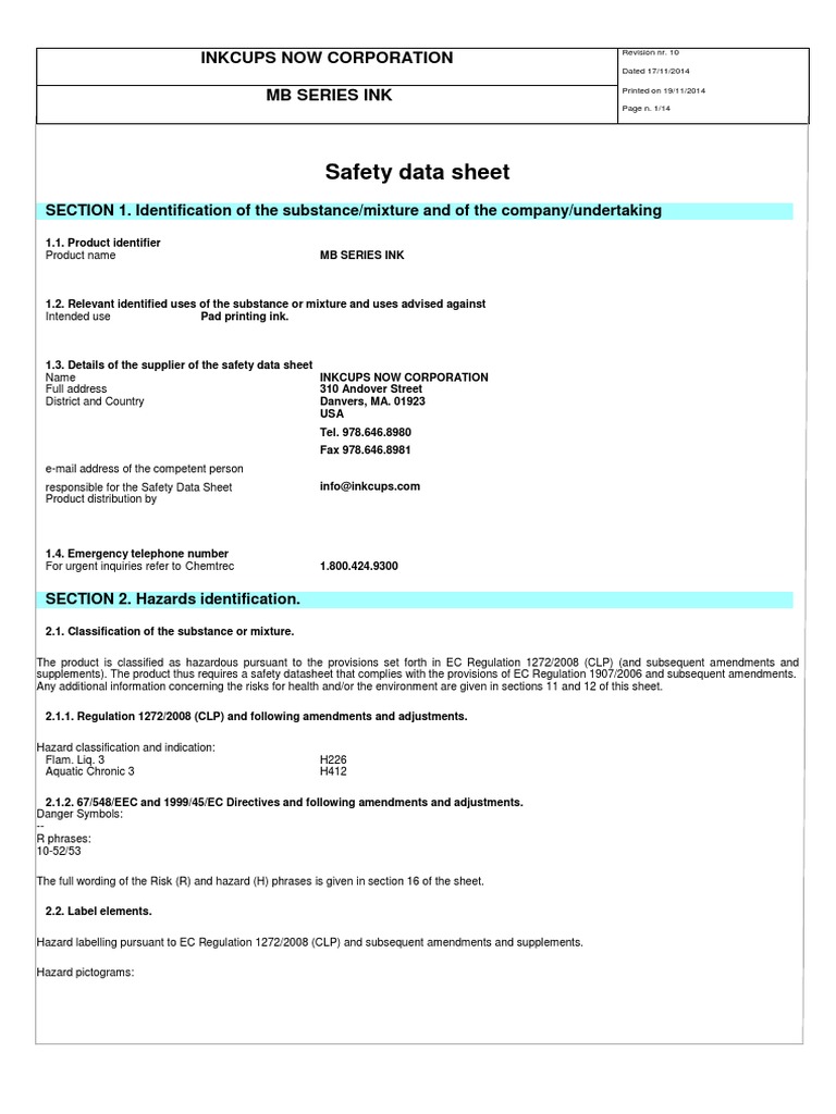 MSD MB Series Ink | PDF | Dangerous Goods | Explosive Material