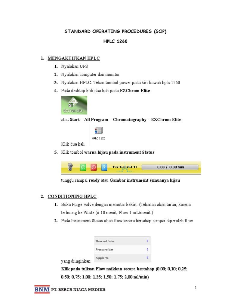 Standard Operating Procedures HPLC 1260 | PDF