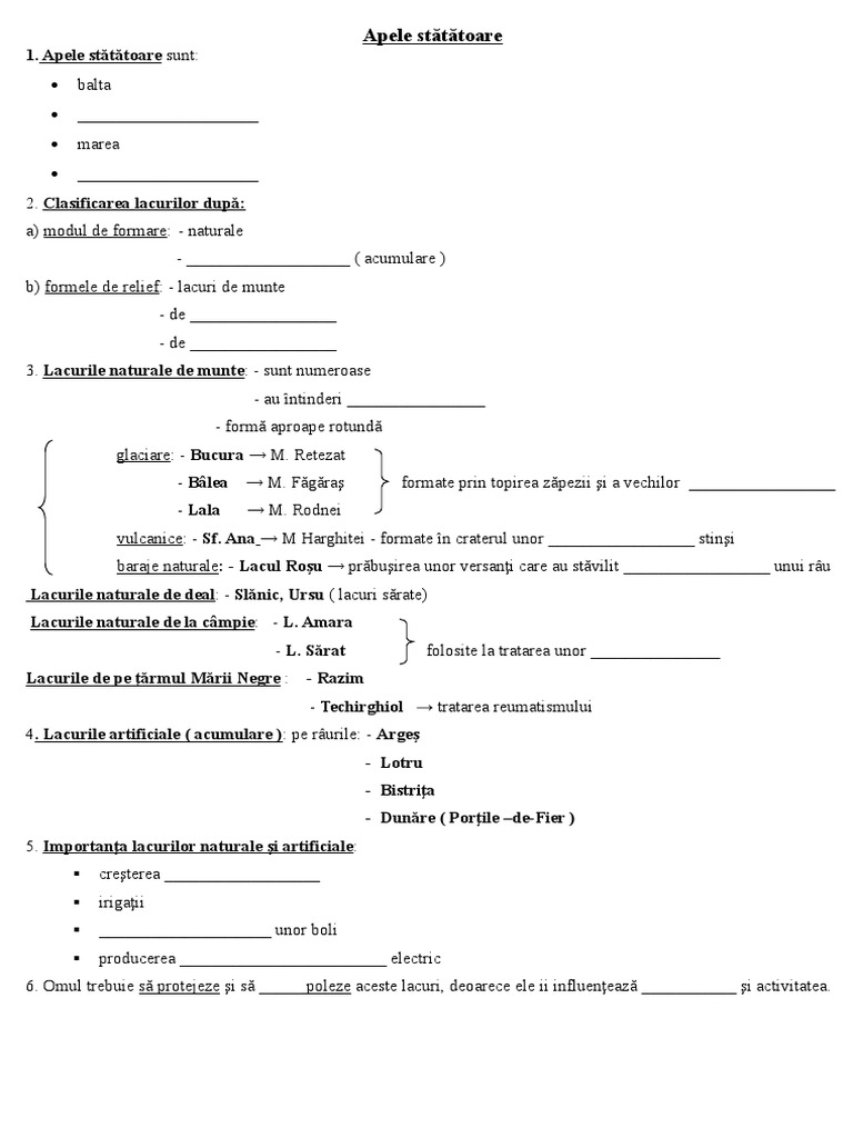 Apele Statatoare - Schema Lectiei | PDF