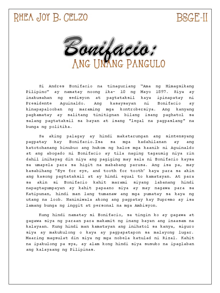 Bonifacio Ang Unang Pangulo | PDF