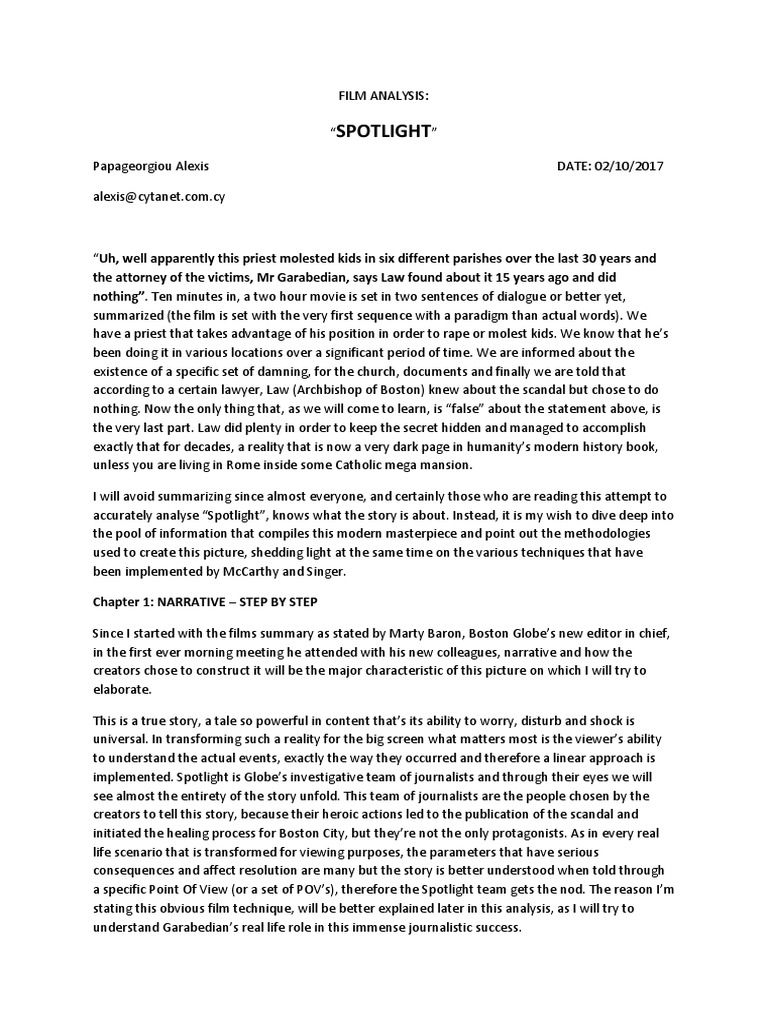 Spotlight Analysis | Download Free PDF | Narrative | Narration