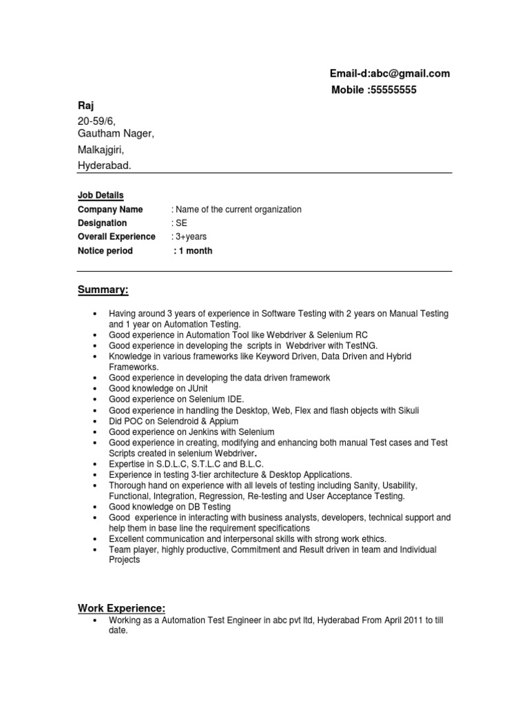 Name Resume 3years | PDF | Selenium (Software) | Computing