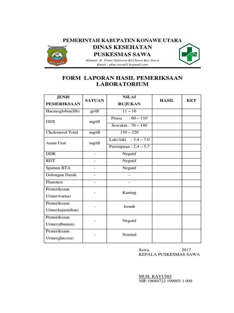 8.1.6.2 Form Laporan Hasil Pemeriksaan Laboratorium | PDF