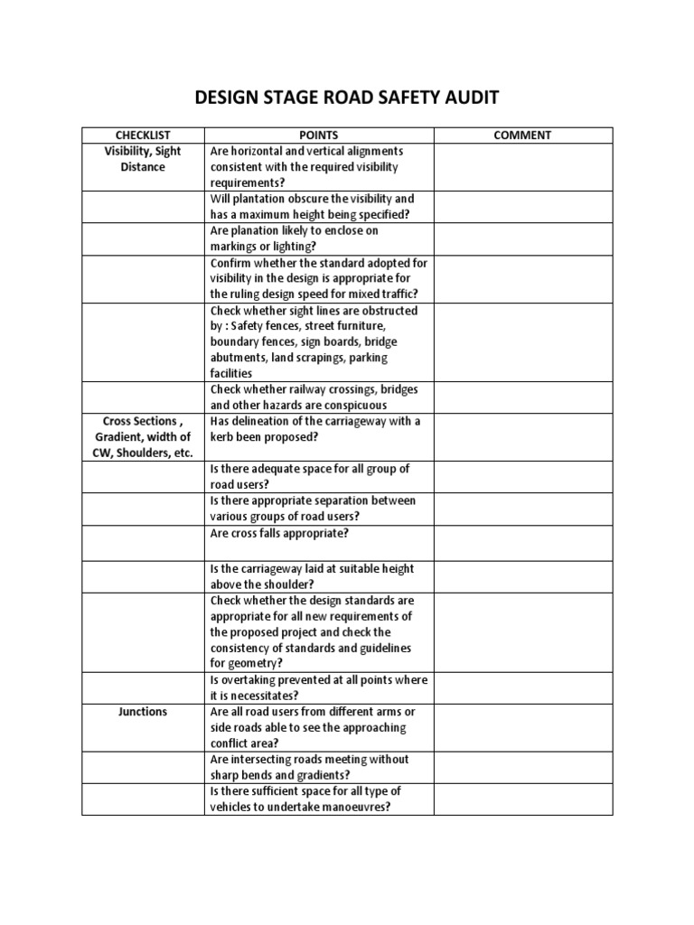 Design Stage Road Safety Audit Checklist | PDF | Traffic | Traffic Light