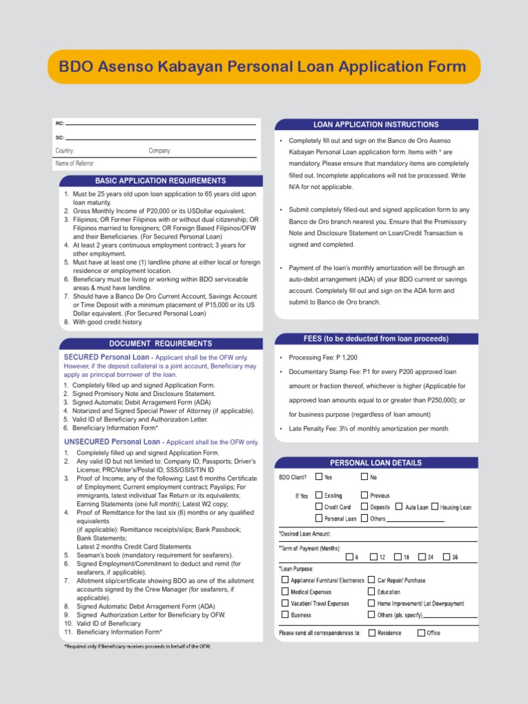 Bdo Loan Form | PDF | Loans | Credit Card