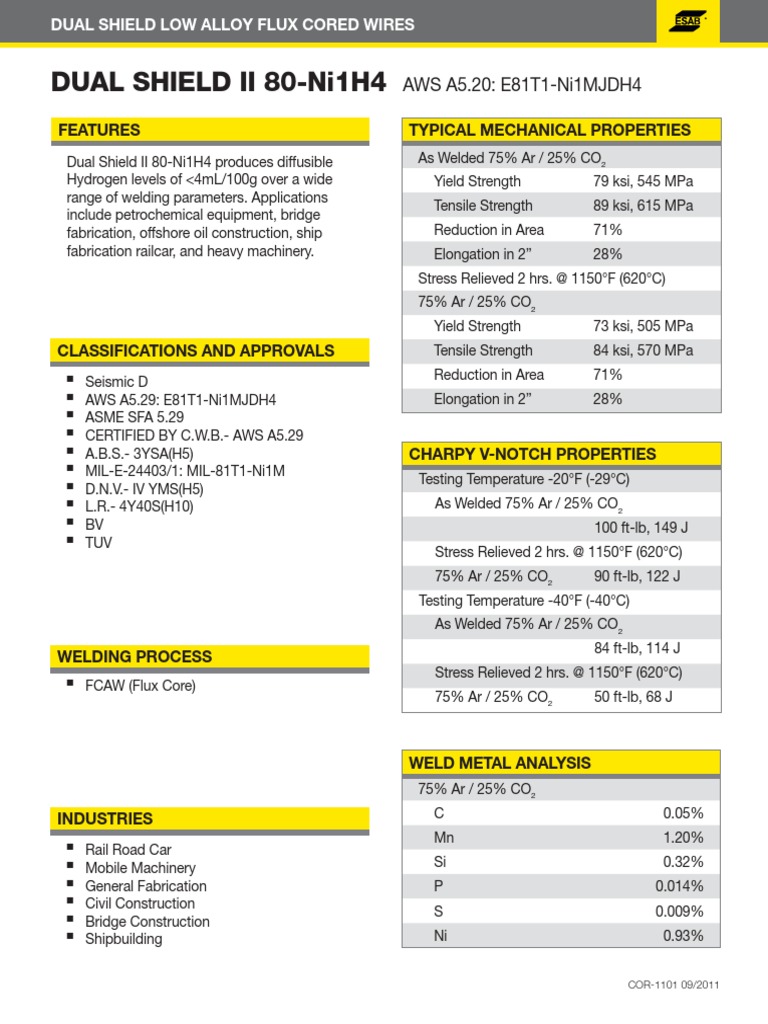 Dual Shield II 80-Ni1 h4 Data Sheet | PDF | Ultimate Tensile Strength ...