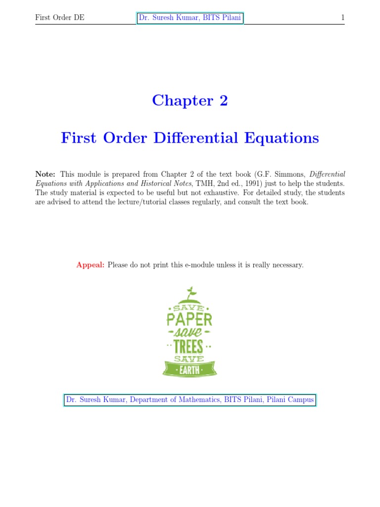 Solving First Order Differential Equations: Methods for Exact, Variable Separable, Homogeneous ...