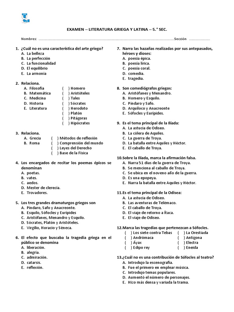 Examen Literatura Griega y Latina | PDF | Horacio | Sófocles
