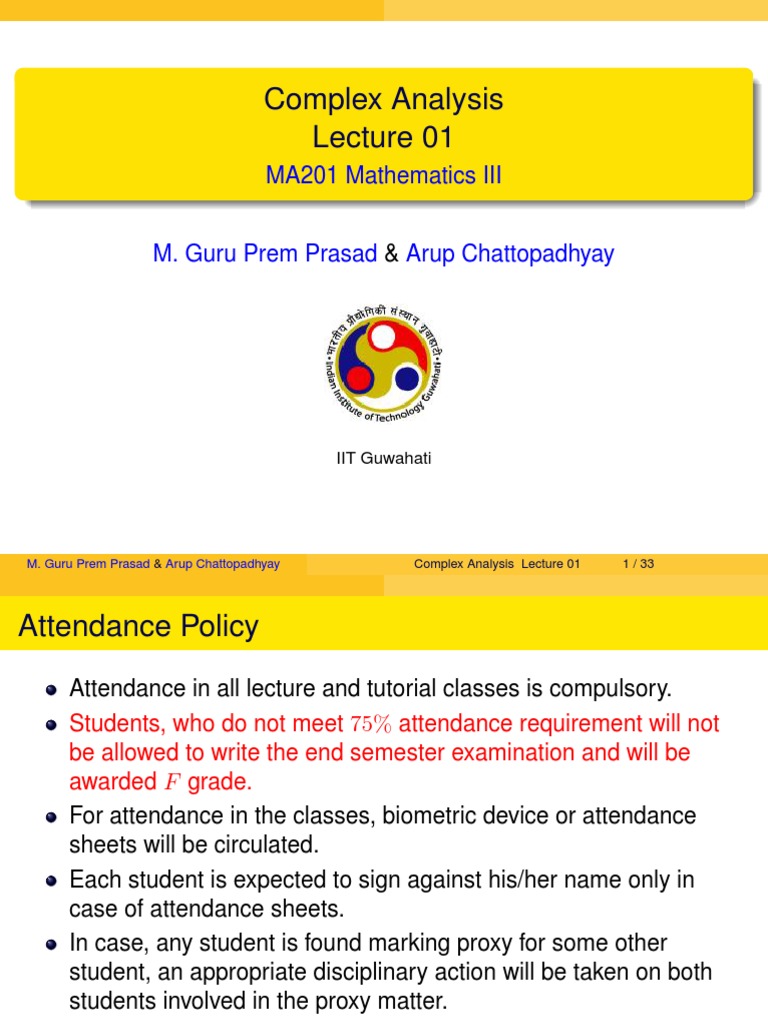 MA 201 (Complex Analysis) Lecture - 01 | PDF | Complex Number | Complex Analysis