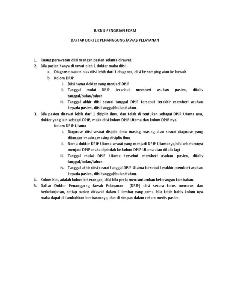 Juknis Pengisian Form Daftar DPJP | PDF