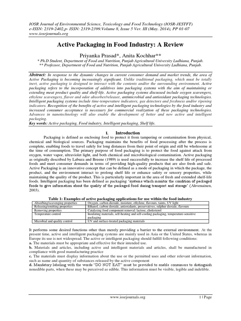 Active Packaging For Food Applications