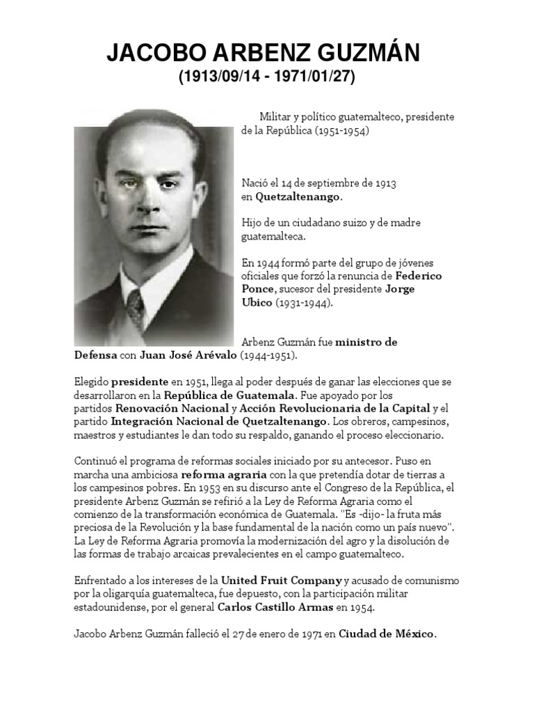 Jacobo Arbenz Guzmán | PDF | Guatemala | Gobierno