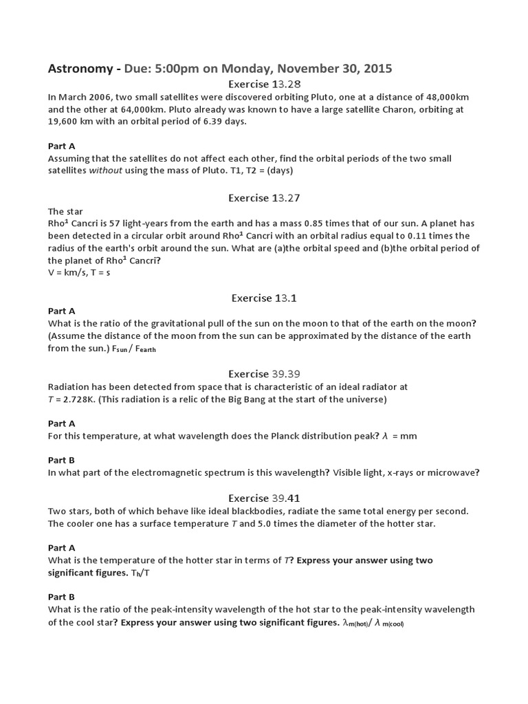 Astronomy Assignment 1 | PDF | Stars | Wavelength
