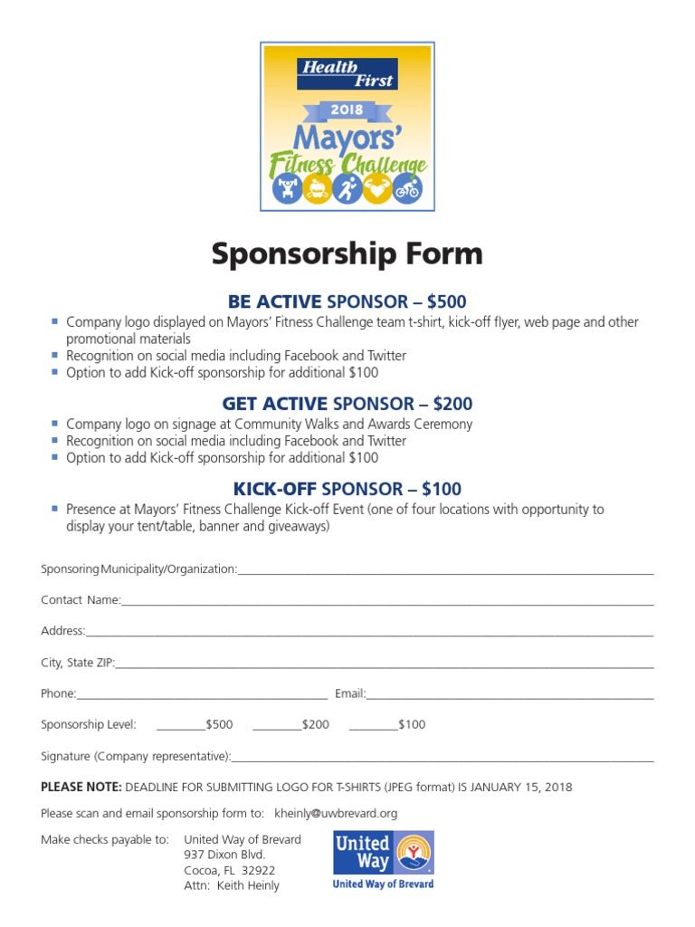Mayor Fitness Challenge Sponsorship Form r110617v2 | PDF