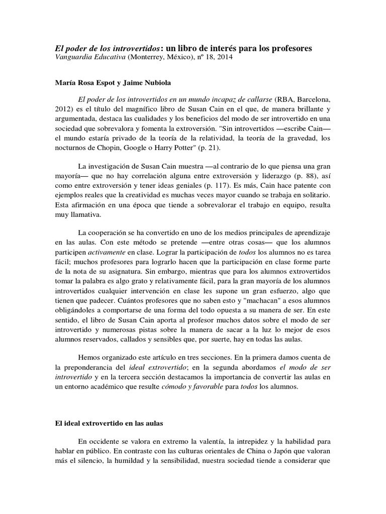 El Poder de Los Introvertidos | PDF | Conceptos psicologicos | Escuelas