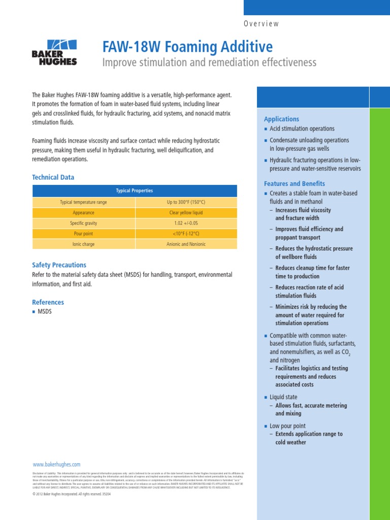 FAW-18W Foaming Additive - Overview - Hires | PDF | Foam | Hydraulic ...
