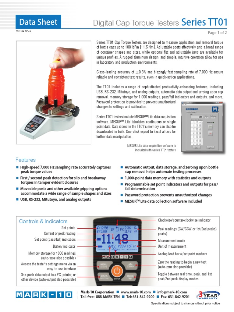 DataSheetTT01 Mark 10 | PDF | Calibration | Software Testing
