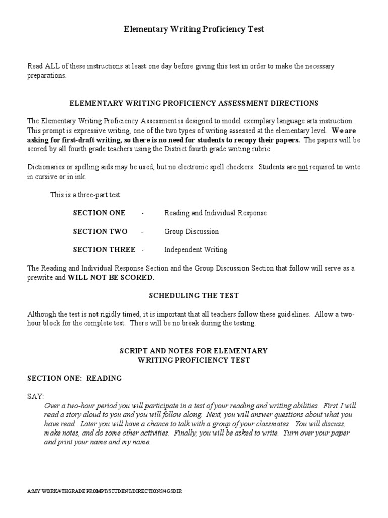 Elementrywritingtest | PDF | Educational Assessment | Reading (Process)