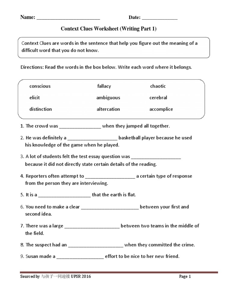 Context Clues Advanced P1 3 | PDF