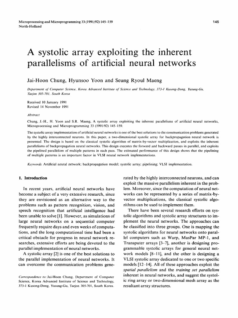 A Systolic Array Exploiting The Parallelisms of Artificial Neural Inherent Networks | PDF ...