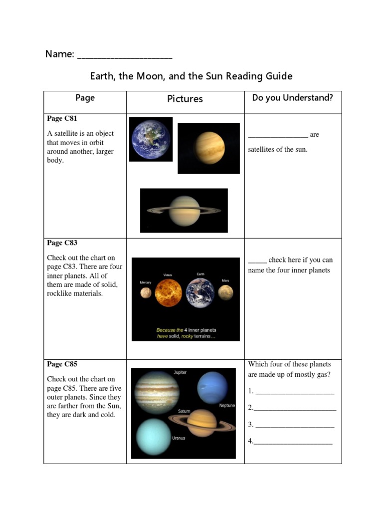 Name: - Earth, The Moon, and The Sun Reading Guide Pictures | PDF ...