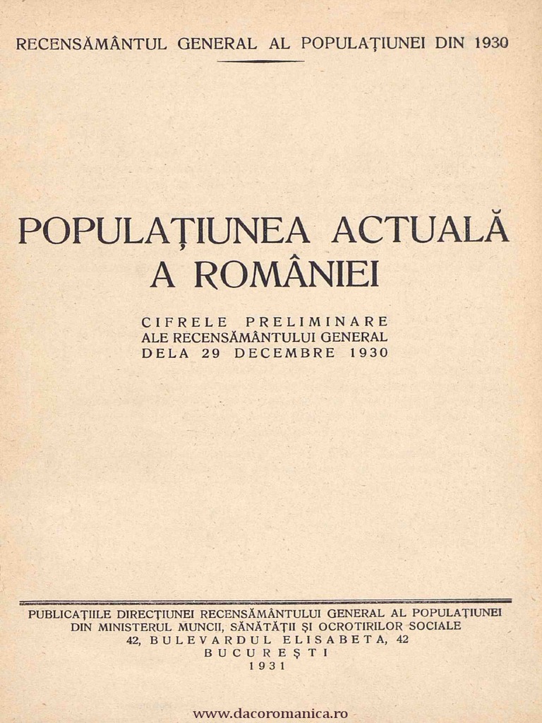 1930 Recensamant Cifre-Preliminare-Populatia PDF | PDF