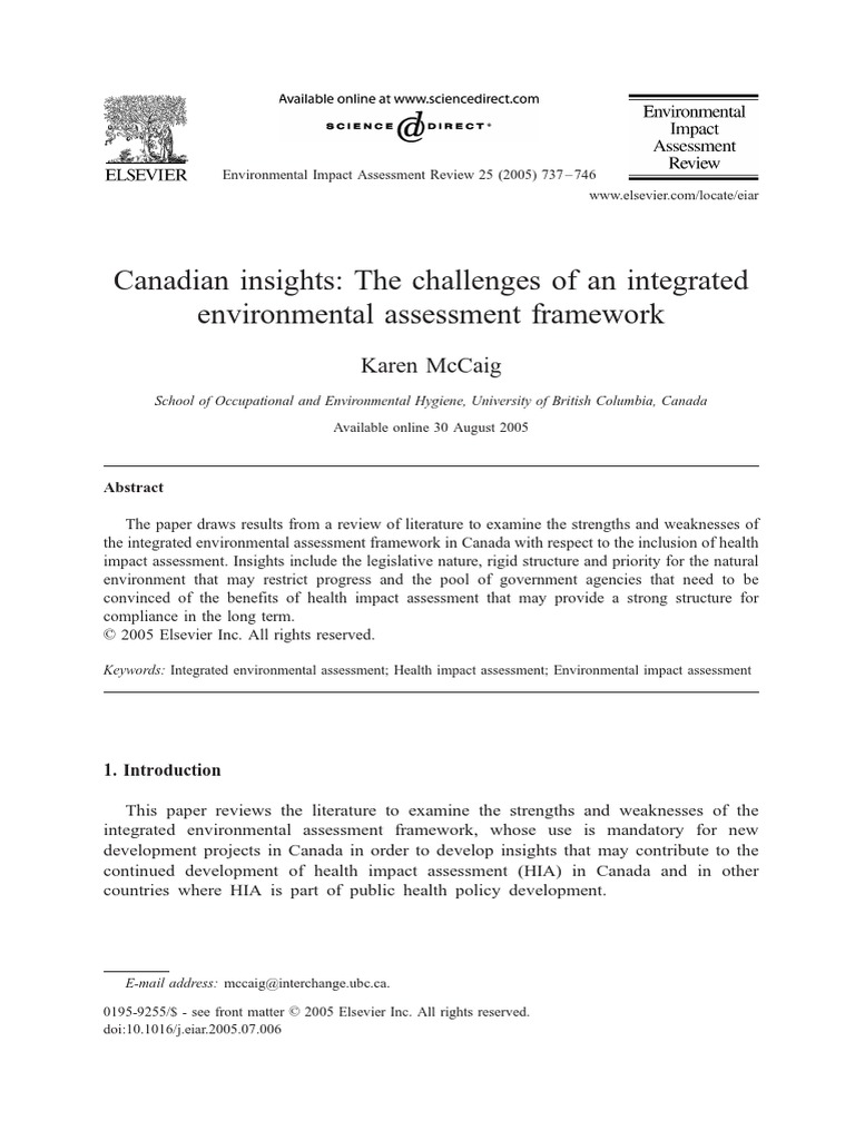 Canadian Insights The Challenges of An Integrated Environmental ...