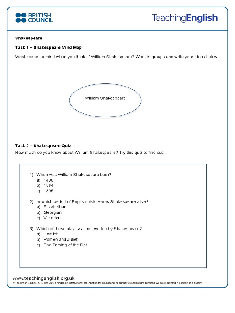 Shakespeare Student Worksheet | PDF | William Shakespeare | Theatre