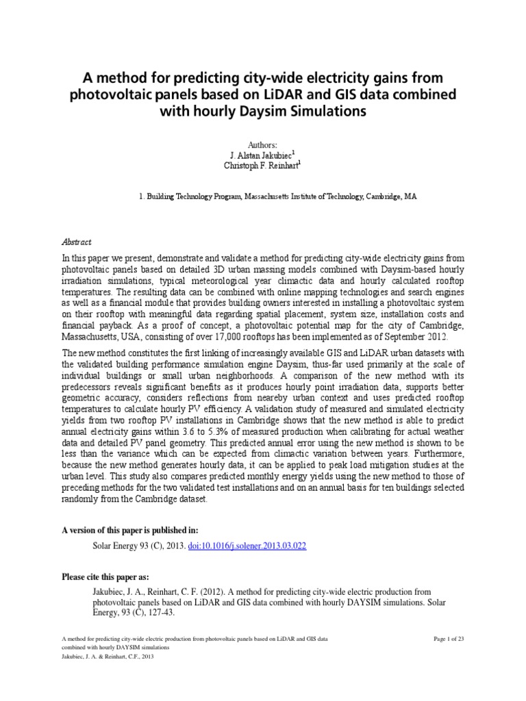 A Method For Predicting City-Wide Electricity Gains From Photovoltaic Panels Based On LiDAR and ...
