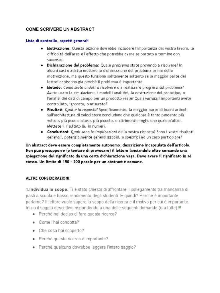 Come Scrivere Un Abstract PDF | PDF