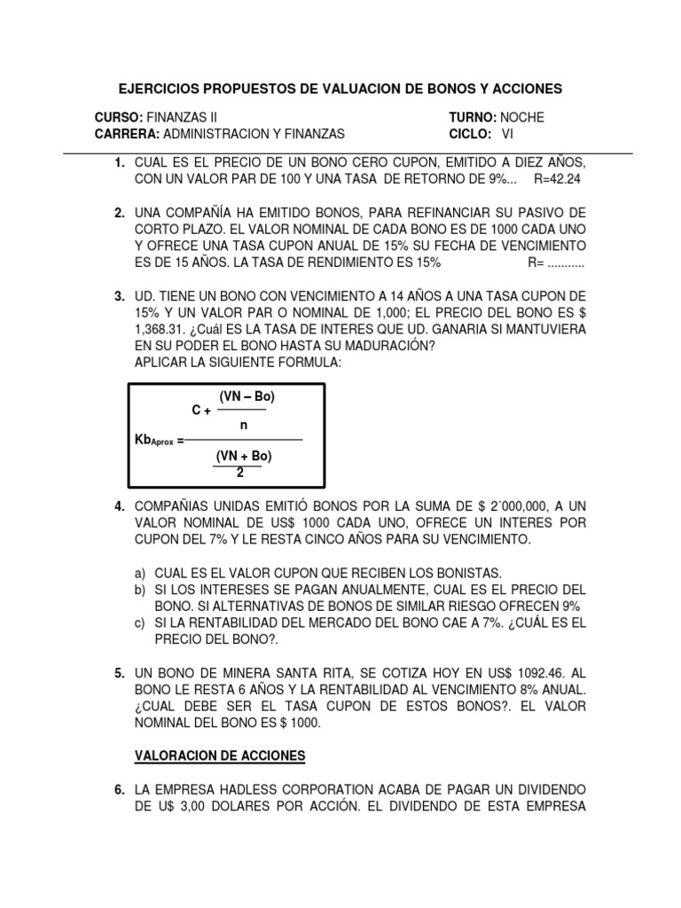 Ejercicios #4 Propuestos de Valuacion Bonos y Acciones | PDF