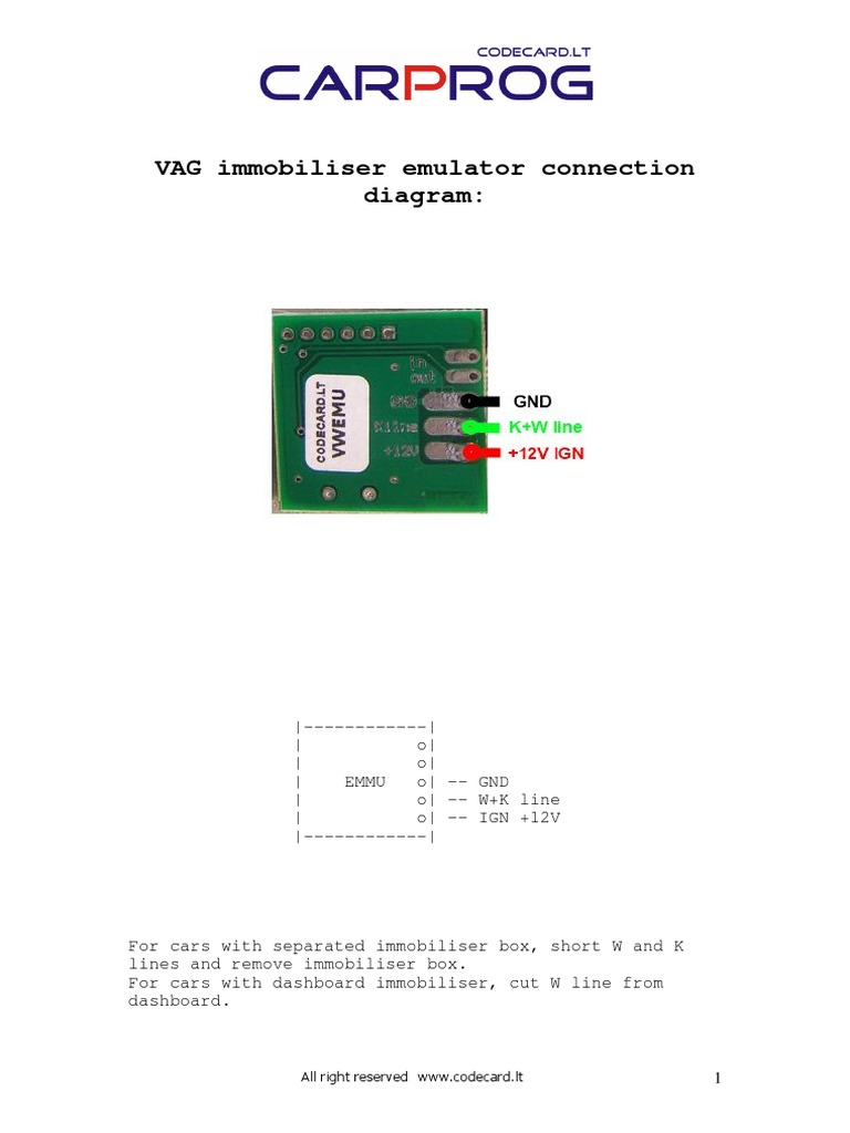 VAG Immobiliser Emulator Connection Guide | PDF | Audi | Volkswagen Group