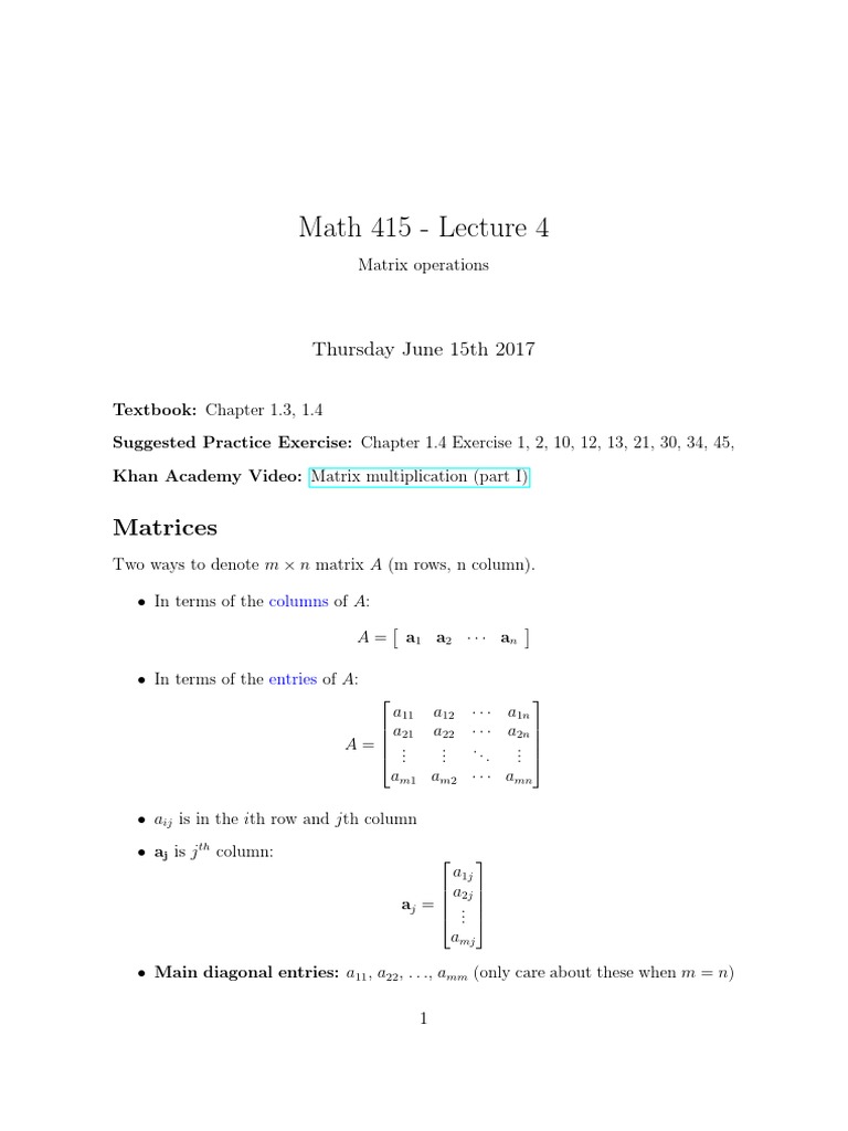 Math415 Lec4 | PDF | Matrix (Mathematics) | Vector Space