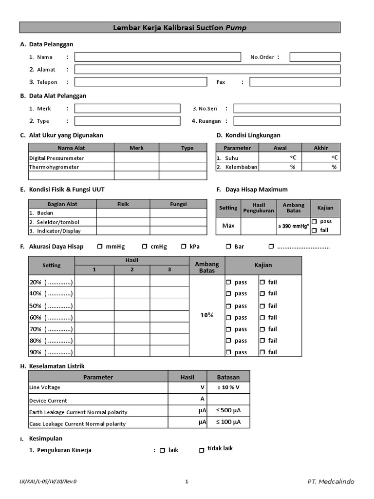 Lembar Kerja Kalibrasi Suction Pump | PDF