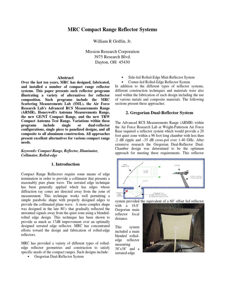 MRC Compact Range Reflector Systems | PDF | Mirror | Composite Material