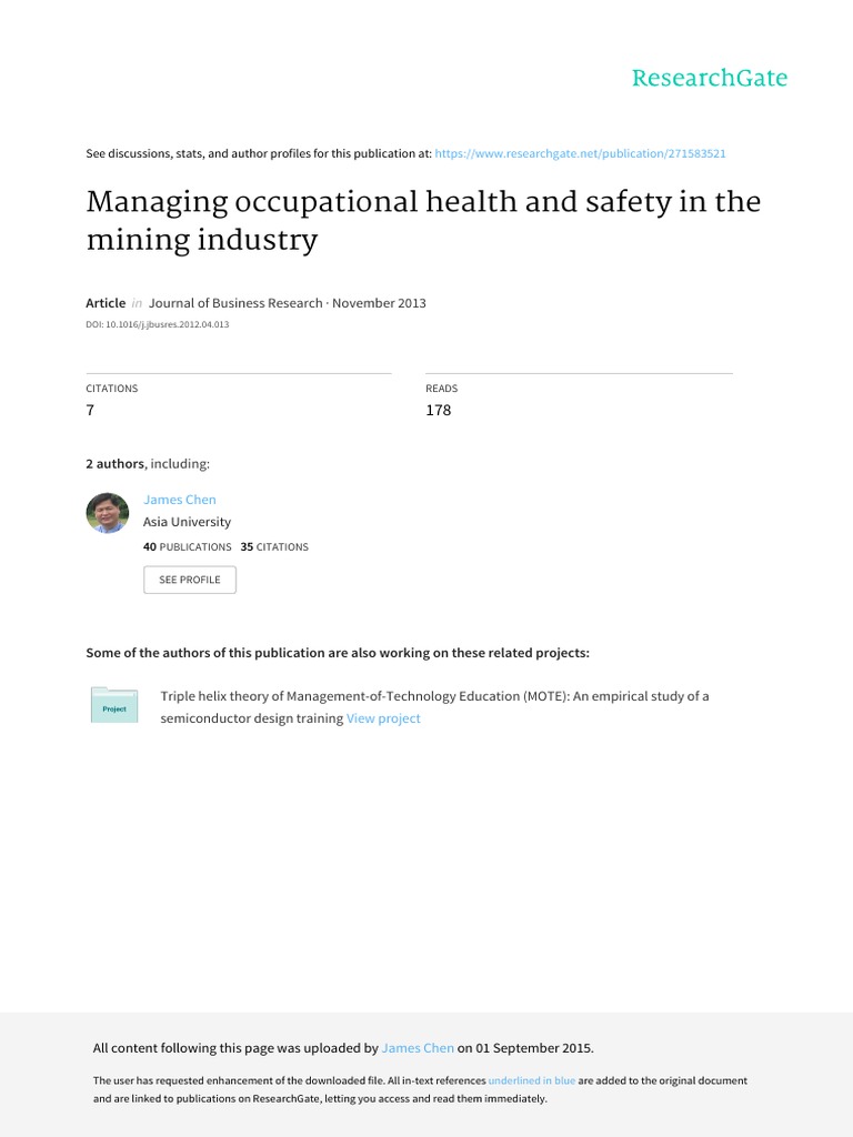 Managing Occupational Health and Safety in The Mining Industry | PDF ...