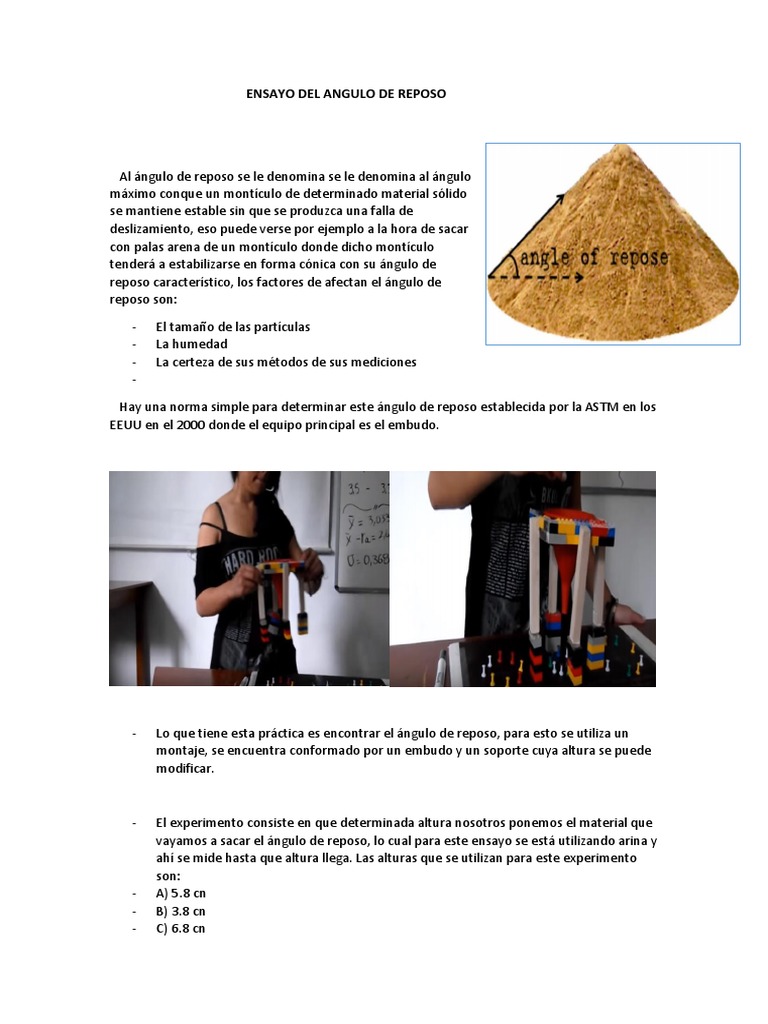 ENSAYO DEL ANGULO DE REPOSO Hoja para Añadir | PDF | Science | Ingeniería