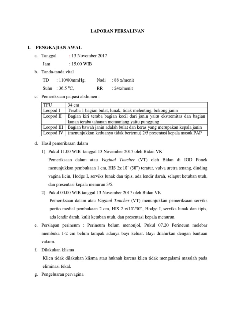 Laporan Persalinan | PDF