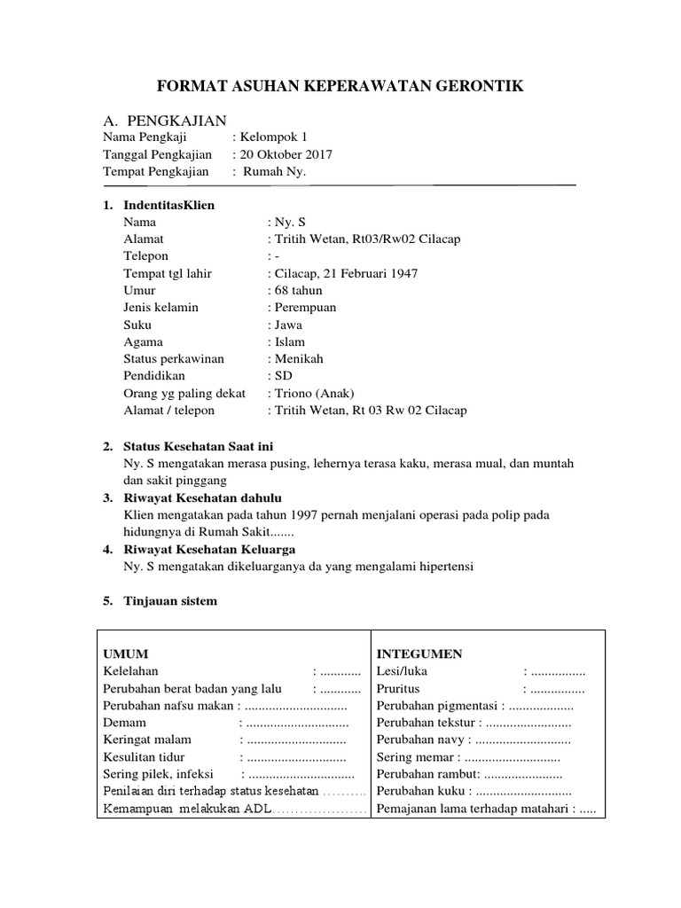 Format Asuhan Keperawatan Gerontik Umii | PDF | Gaya Hidup