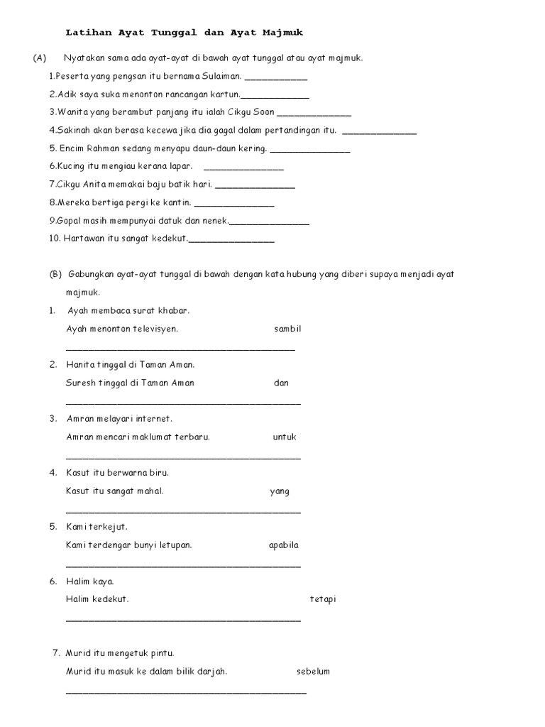 Latihan Ayat Majmuk Pdf Griya Taman