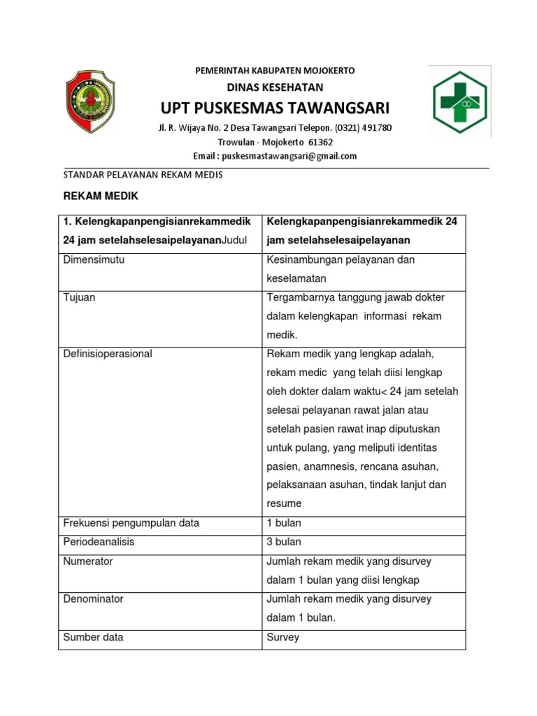 Standar Pelayanan Rekam Medis | PDF