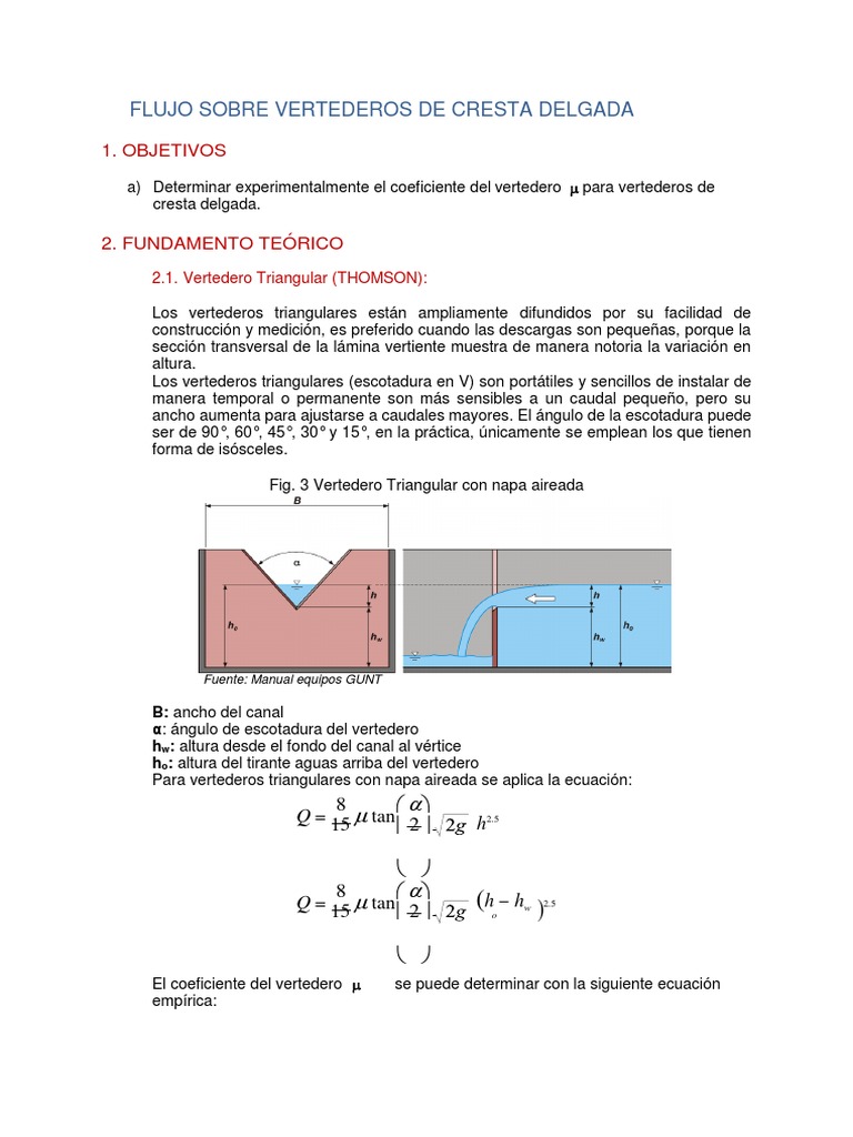 Flujo Sobre Vertederos de Cresta Delgada | PDF | Triángulo | Descarga (hidrología)