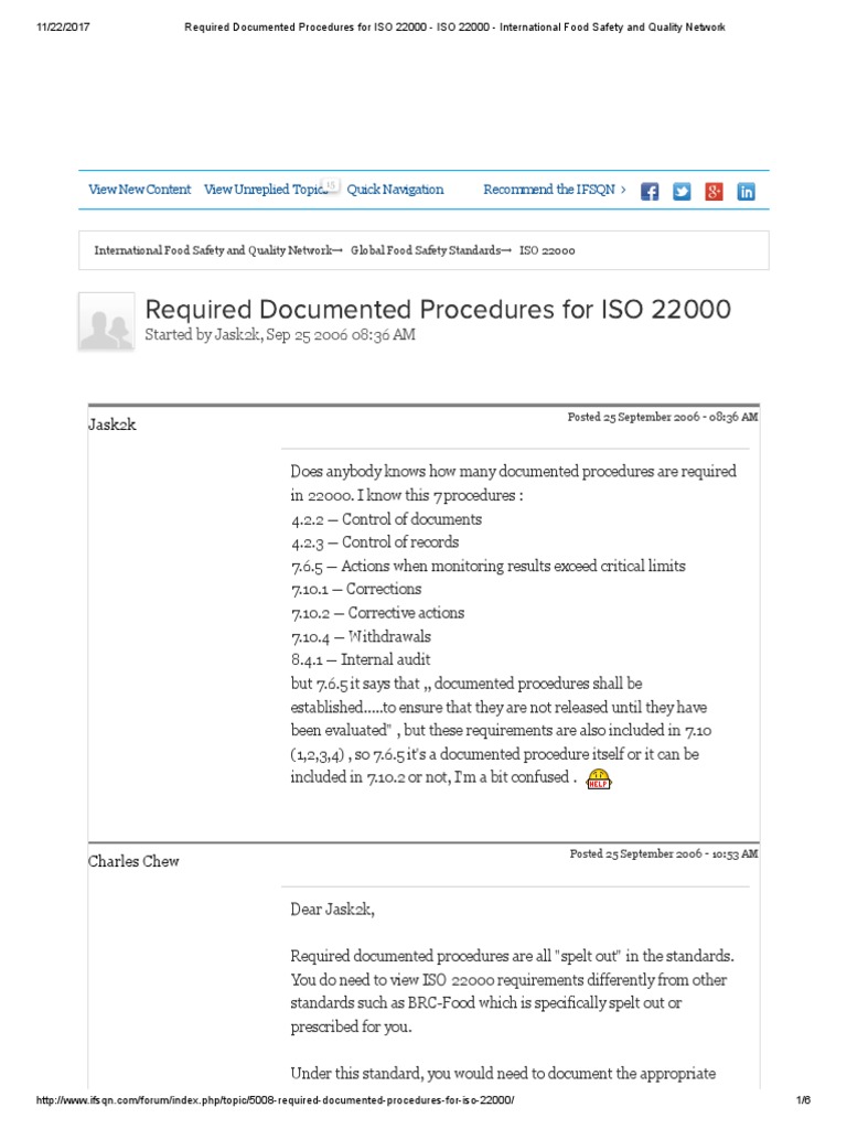 Required Documented Procedures for ISO 22000 - IsO 22000 ...