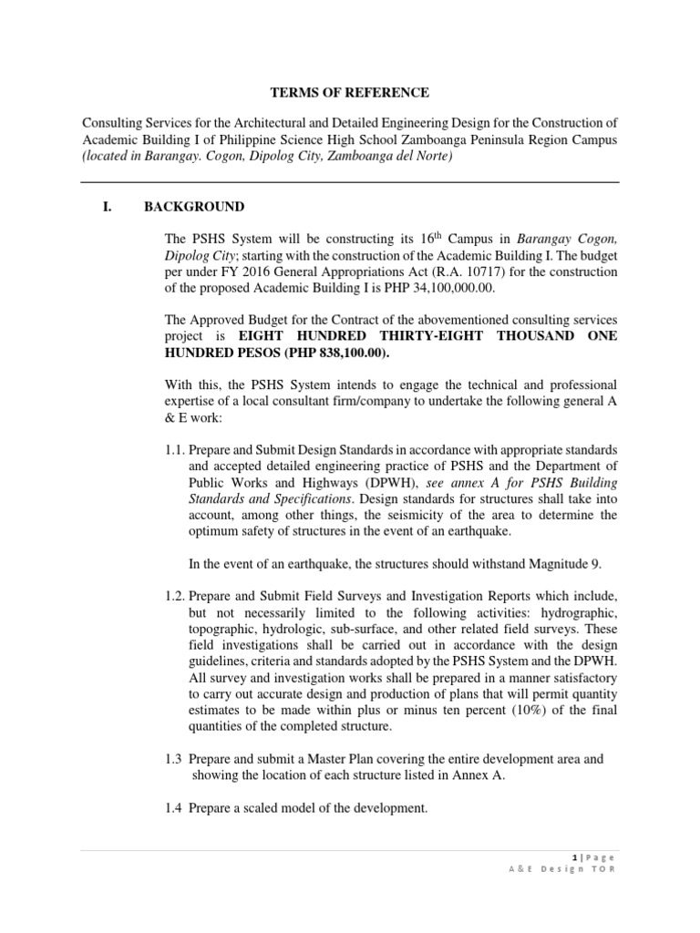 Terms of Reference (Consultancy PSHS Zamboanga Peninsula) | Withholding ...